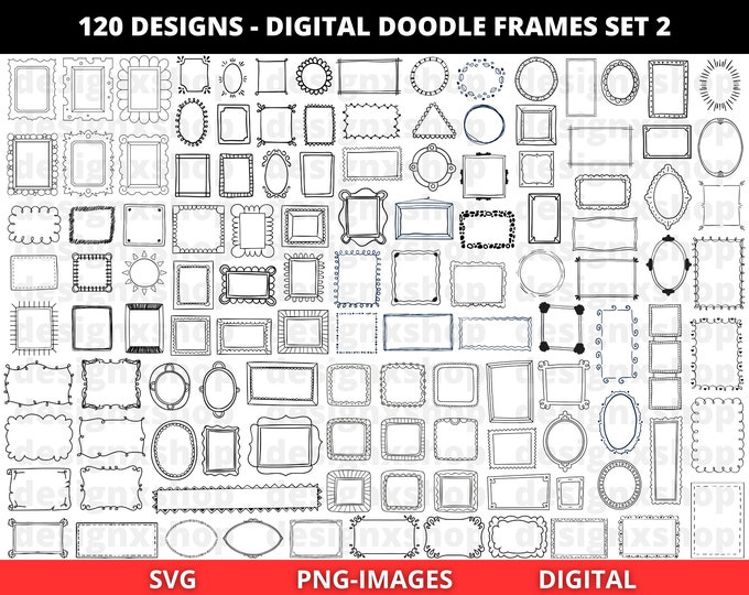 120 Doodle Clipart Frames Digital Frame Clip Art Commercial Use Doodle ...
