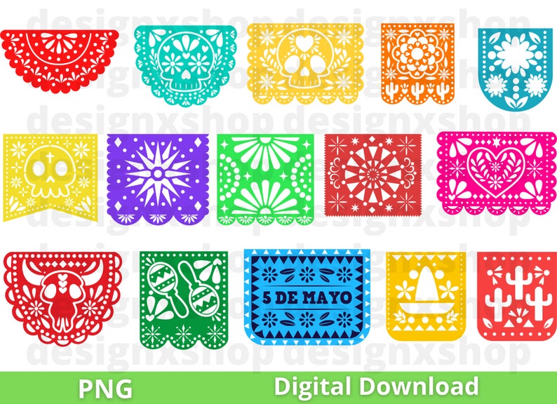 Papel Picado Svg Bundle | Papel Picado Png | Mexican Clipart | Cinco De ...