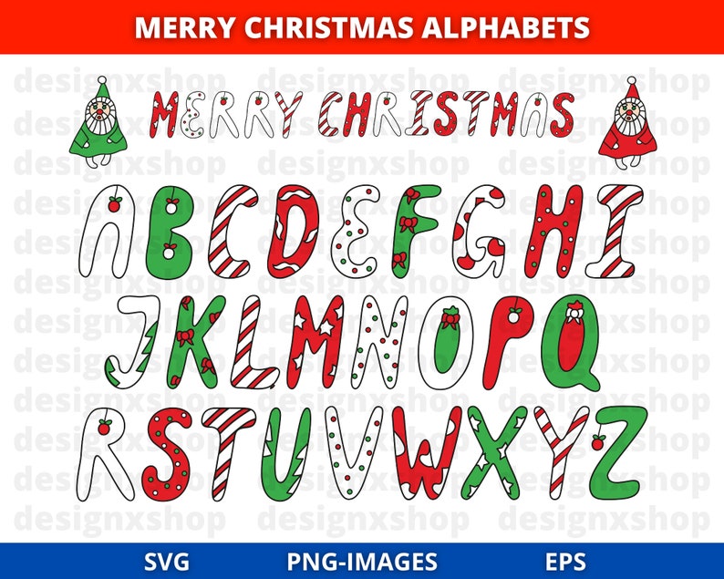 Christmas Alphabet Clipart: Holiday SVG Letters, PNG (instant Download ...
