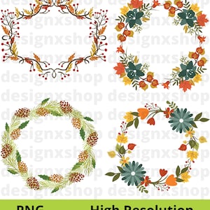 Autumn Wreath Clipart | Fall Wreath Clipart | Fall Floral Wreath ...