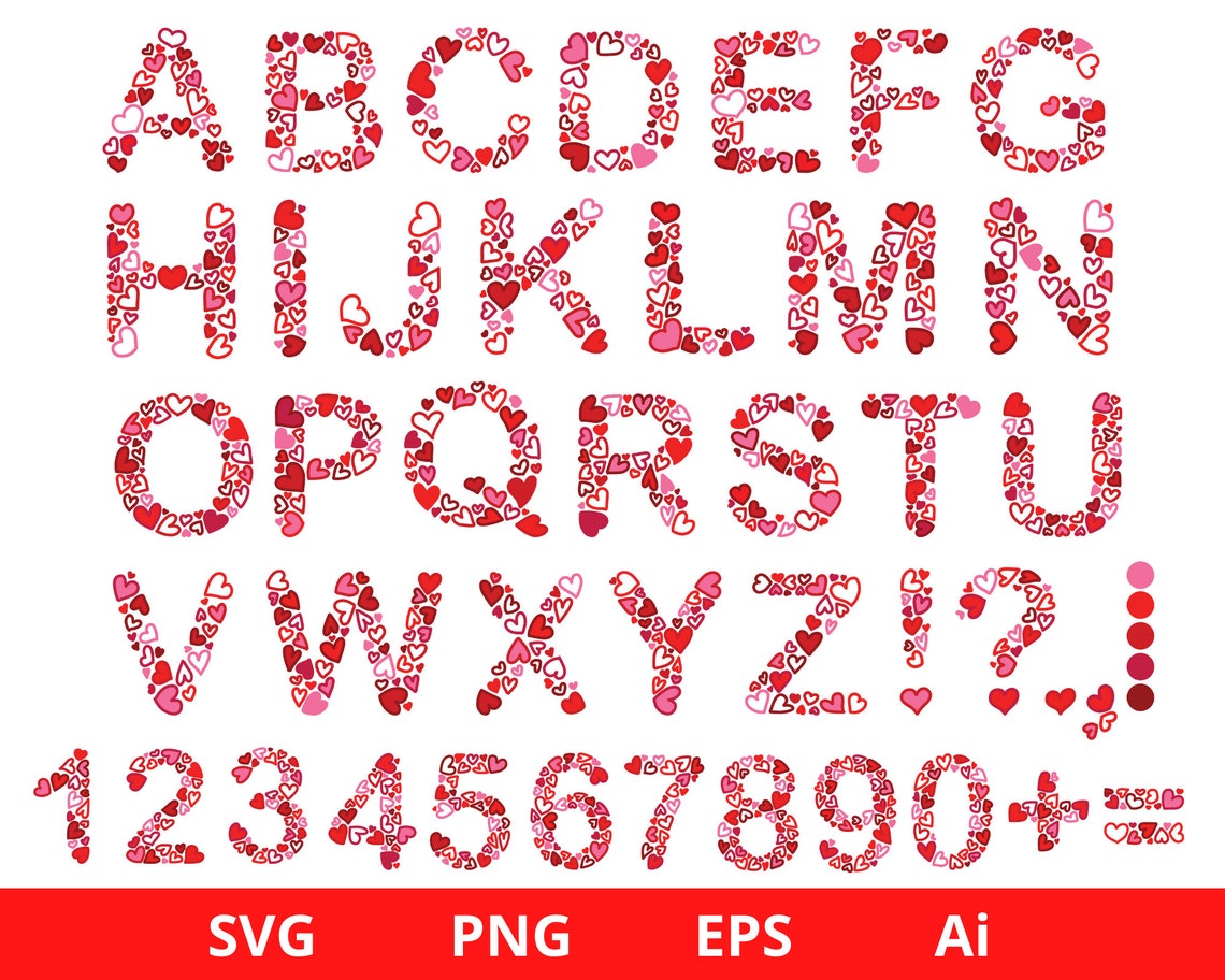 Valentine's Day Heart Alphabet PNG: Love Letters Clip Art (digital ...