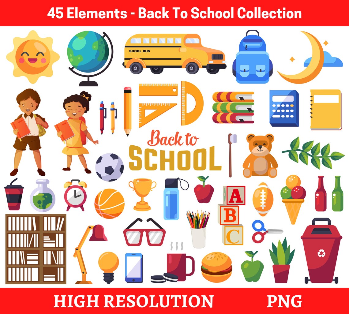 Back to School Clipart School Clipart School Supplies - Etsy