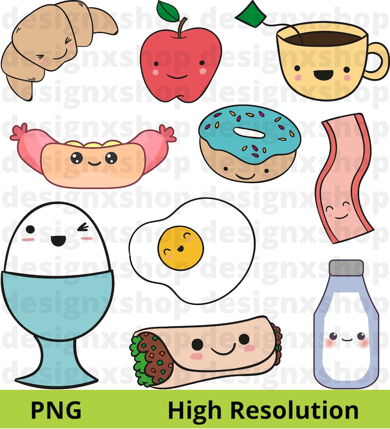 Kawaii Food Clipart Kawaii SVG Bundle Food clipart Cute - Etsy México