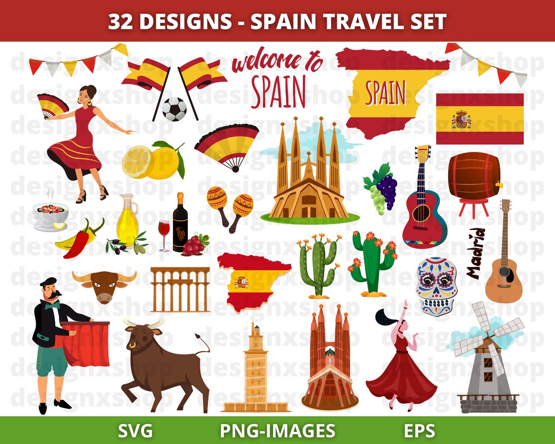 Spain Travel Clipart: Spanish Culture Designs (SVG & PNG) - Etsy