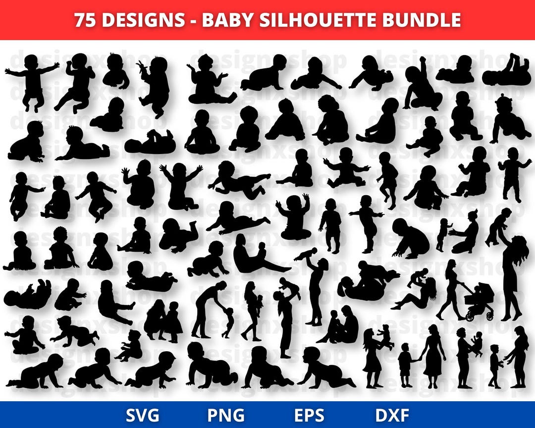Baby Silhouette Bundle SVG, Baby Clipart, Child Silhouette Svg, Newborn ...