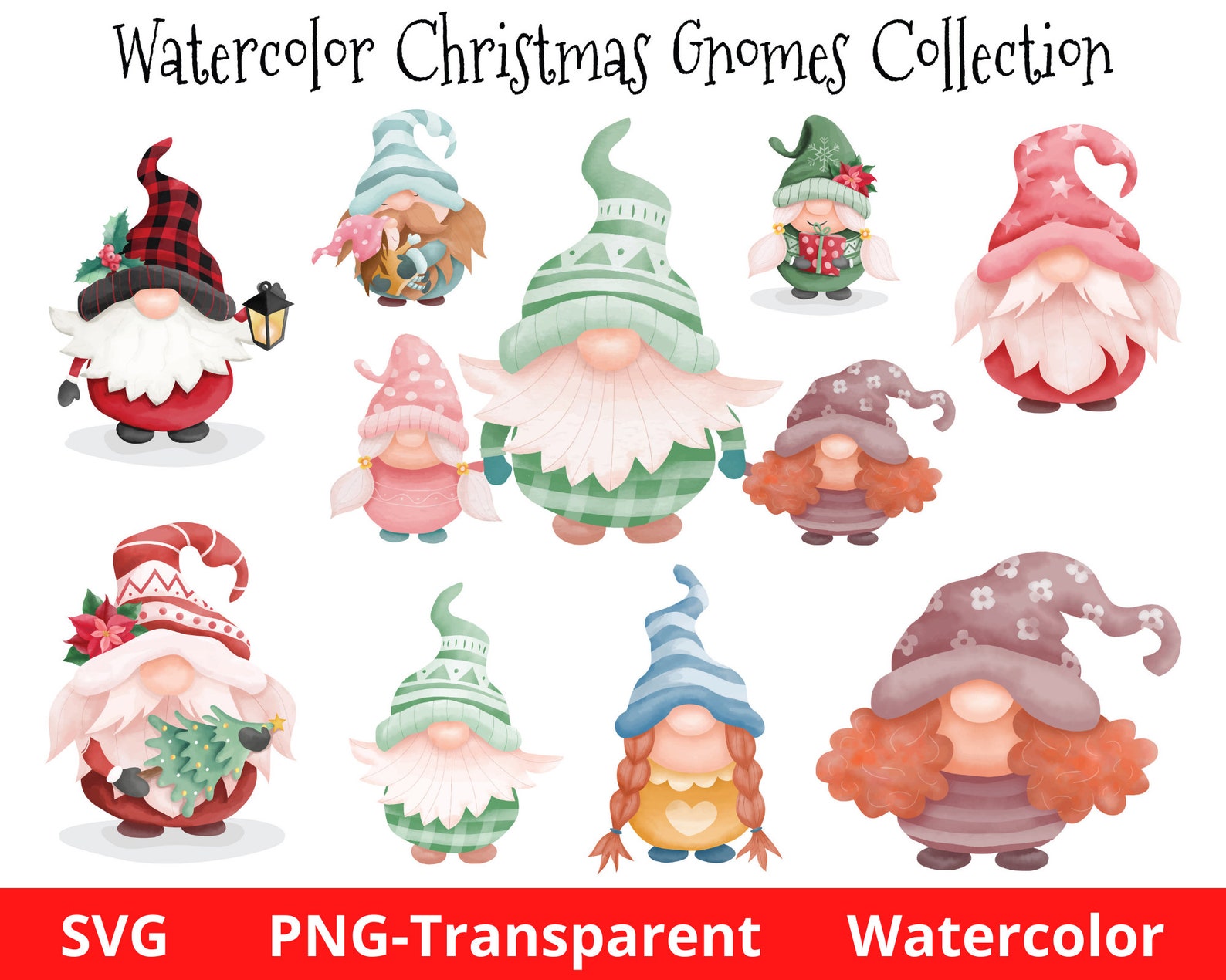Christmas Gnome Clipart Watercolor Gnome Christmas Clipart - Etsy