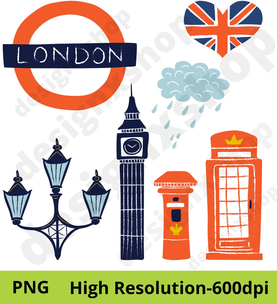 London Clipart England Clipart British Clipart Hand Draw - Etsy