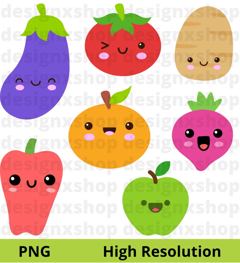 Kawaii Vegetables Clipart Cute Vegetables Clipart Vegetables - Etsy