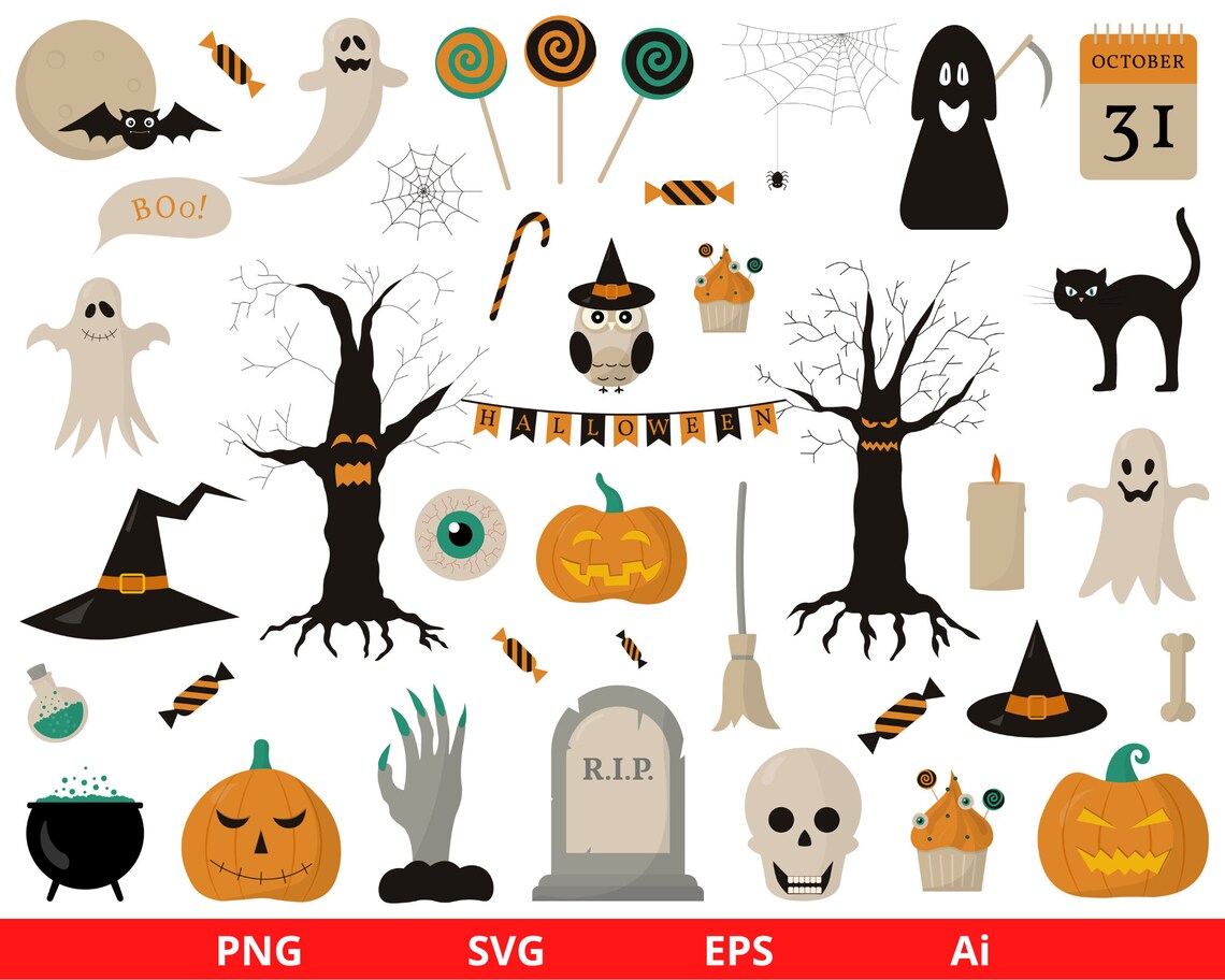 Halloween Clipart Pumpkin Clipart Ghost Clipart Mystic - Etsy