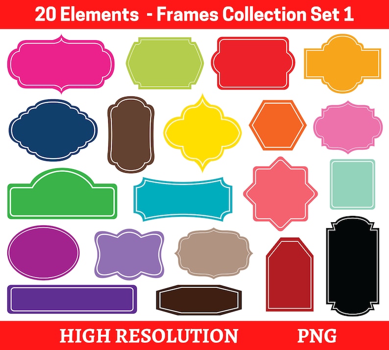 Frames Clipart Colorful Frames Labels Tags Rainbow - Etsy