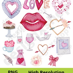 Valentine's Day Clipart, Love Clipart, Watercolor Love Elements, Heart ...