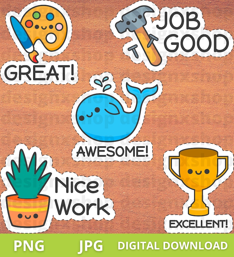 Great Job Motivational Stickers, Reward Stickers Clipart, Good Job ...