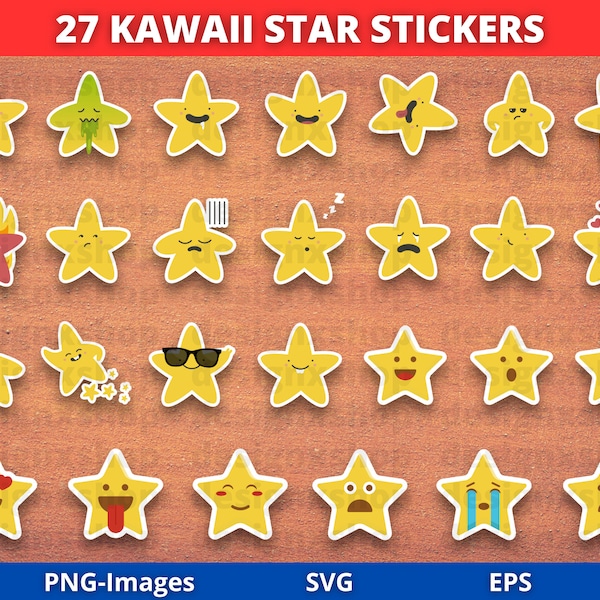 Kawaii Star Stickers Clipart - Etsy