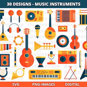 Musical Instruments Clipart | Music Bundle | Guitar | Violin | Drums ...