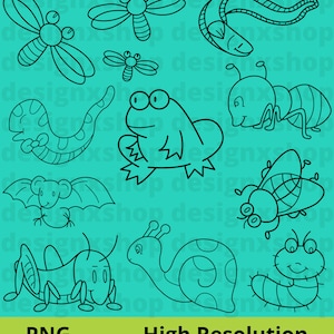 Bugs Outline Clipart, Insects Svg, Silhouette, Cute Bugs Digital Stamp ...