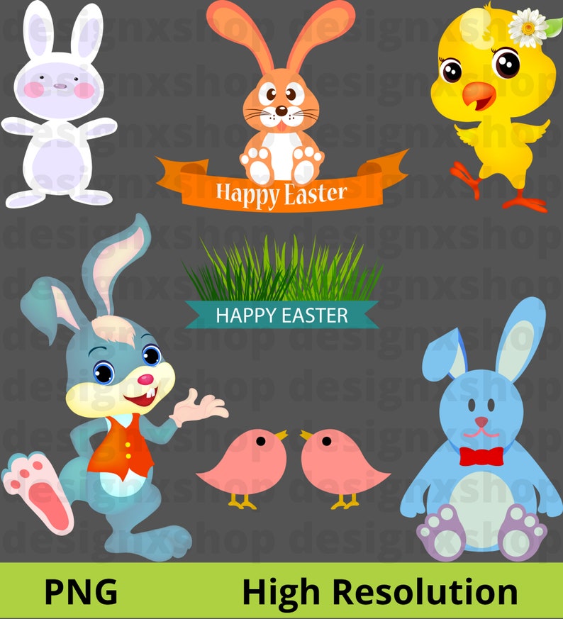 Easter Clipart: Bunny, Eggs, Spring Designs (SVG, PNG) - Etsy