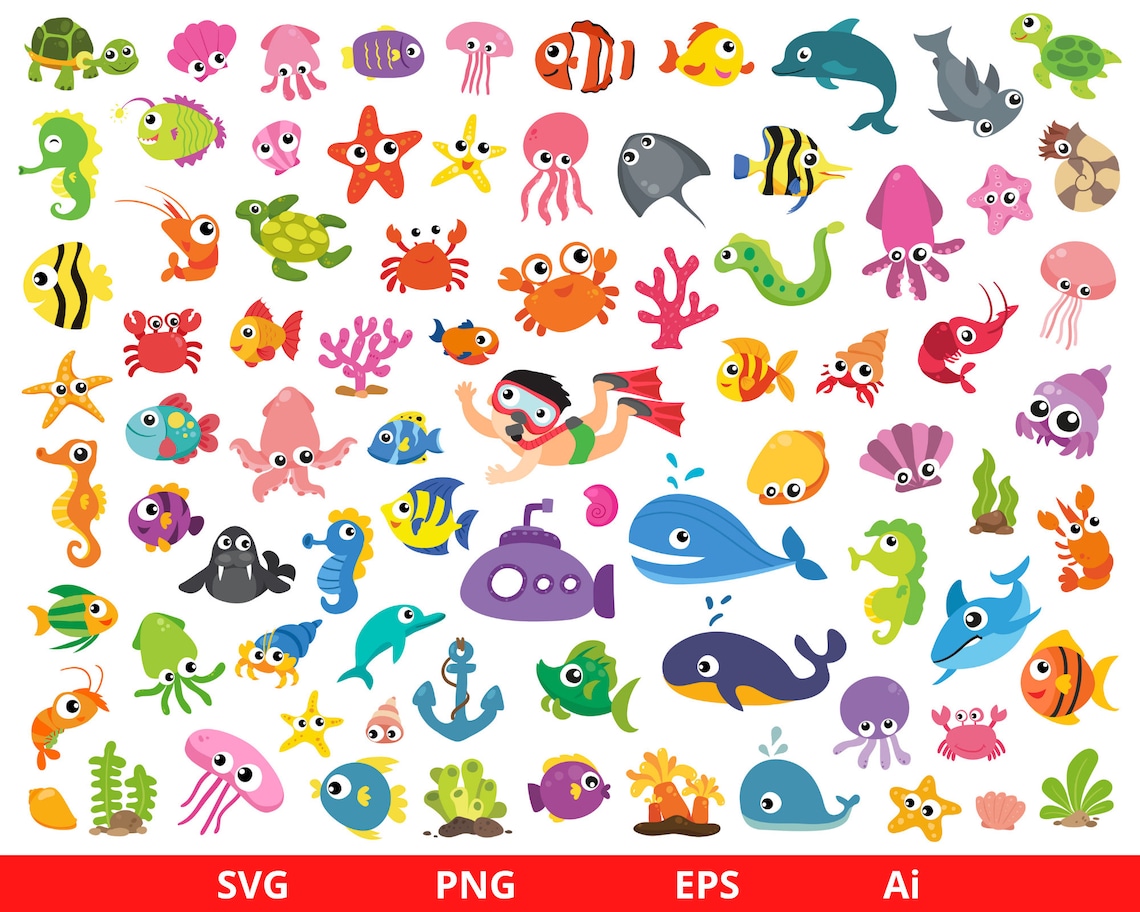 Sea Animals Clipart Sea Life Clipart Ocean Animal Clipart - Etsy
