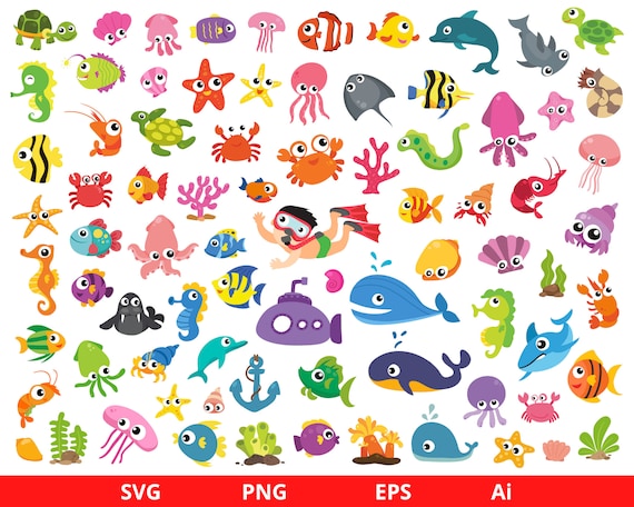 Sea Animals Clipart Sea Life Clipart Ocean Animal Clipart - Etsy
