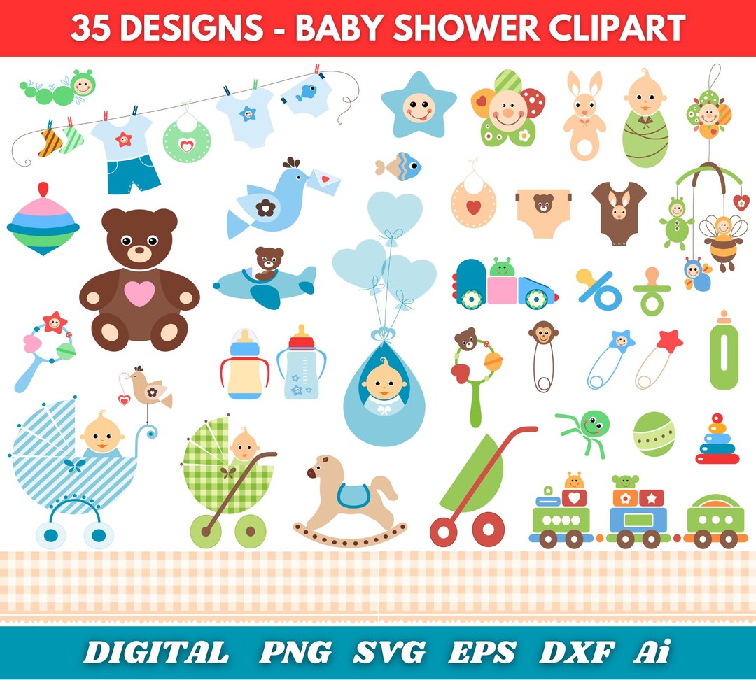 Baby Shower Clipart, Nursery Designs Bundle (png, Svg, Eps, Dxf, Ai) - Etsy