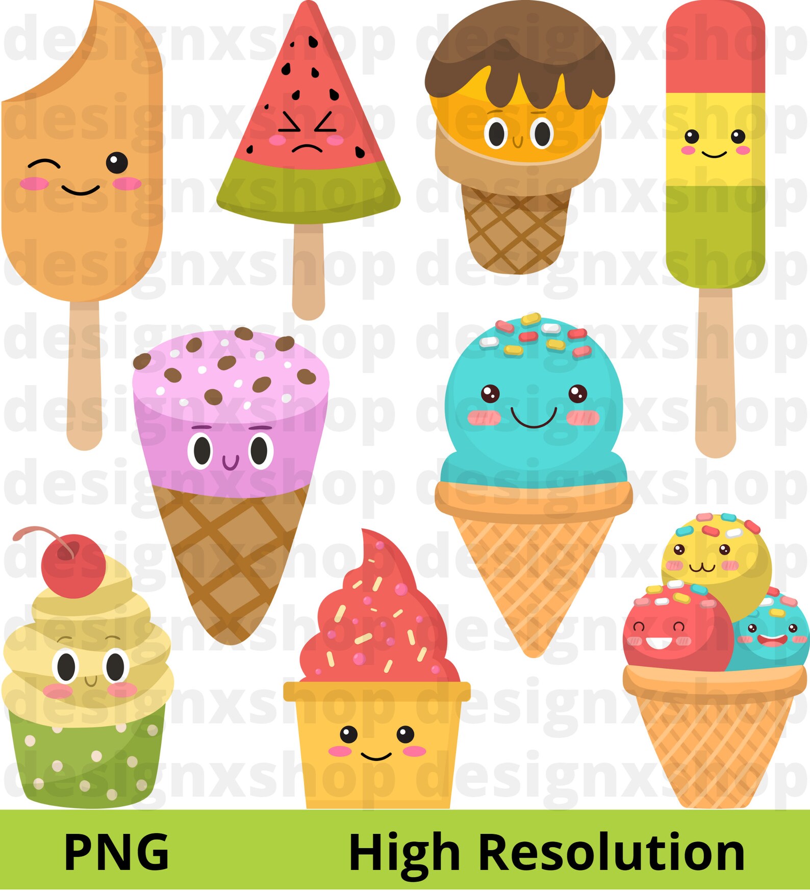 Kawaii Ice Cream Clipart, Ice-cream Clipart, Lollies Clipart, Candy ...