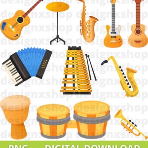 Musical Instruments Clipart | Music Bundle | Guitar | Violin | Drums ...