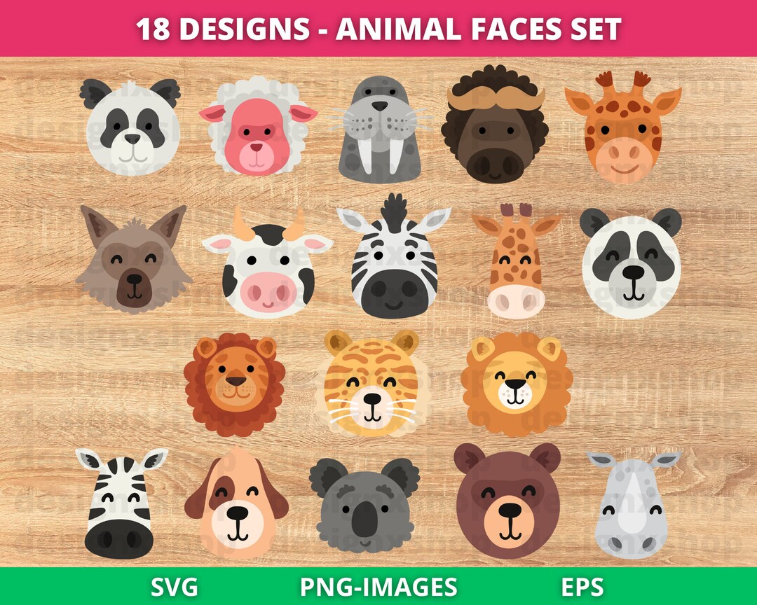Animal Faces Clipart, Animal Face Svg, Animal Clipart, Farm Animal ...