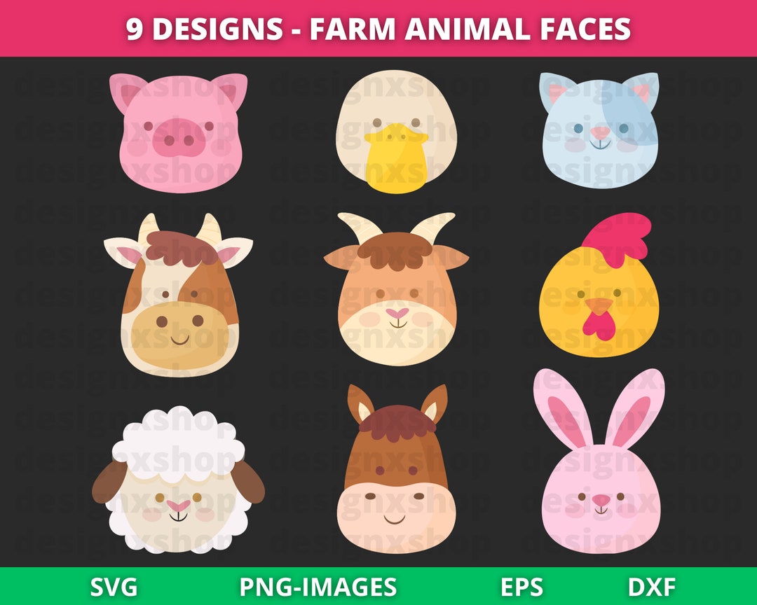 Farm Animal Faces Clipart, Animal Faces, Farm Animal Clipart, Farm Face ...