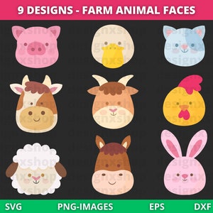Farm Animal Faces Clipart, Animal Faces, Farm Animal Clipart, Farm Face ...