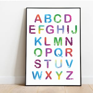 Alphabet Print, Alphabet Poster, Watercolor Alphabet, Rainbow Alphabet ...