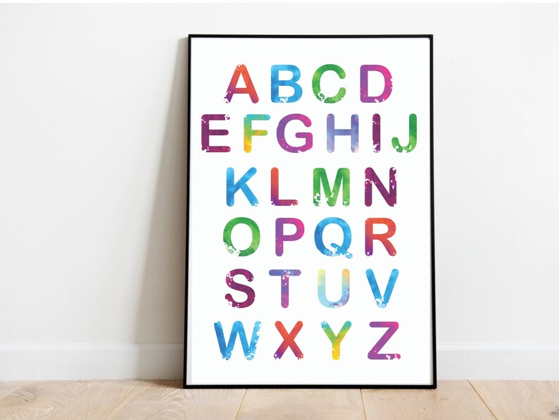 Alphabet Print Alphabet Poster Watercolor Alphabet Rainbow - Etsy