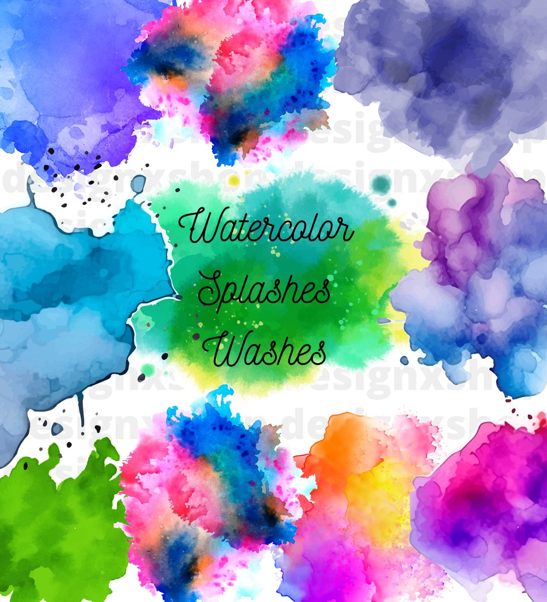 Watercolor Splashes Clipart: PNG Texture Bundle (digital Download) - Etsy