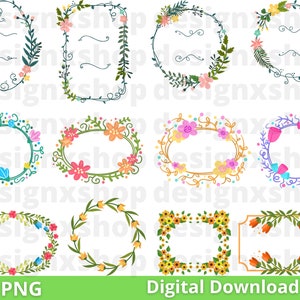 Floral Frames Bundle, Floral Frames Svg, Floral Wreath Frame PNG Bundle ...