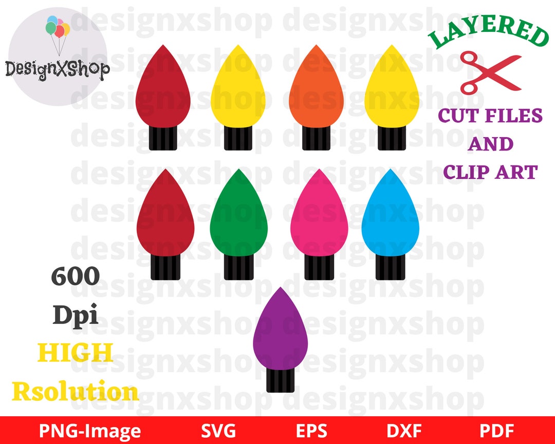 Christmas Lights Clipart: Colorful Bulbs SVG, PNG, PDF Files - Etsy
