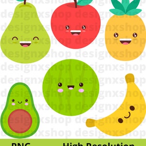 Kawaii Fruit Clipart, Fruits Clipart, Cute Cartoon Fruits Bundle, Cute ...