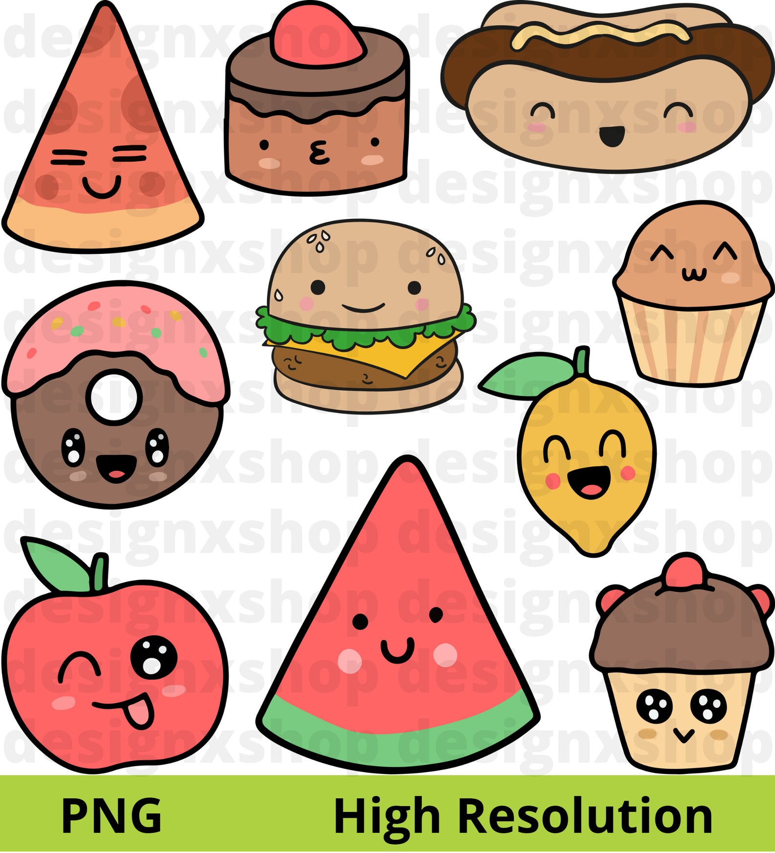 Kawaii Food Clipart, Kawaii SVG Bundle, Food Clipart, Cute Food Clipart ...
