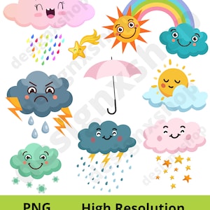 Weather Clipart Set: Rainbow, Sun, Cloud Graphics (SVG, PNG, EPS) - Etsy
