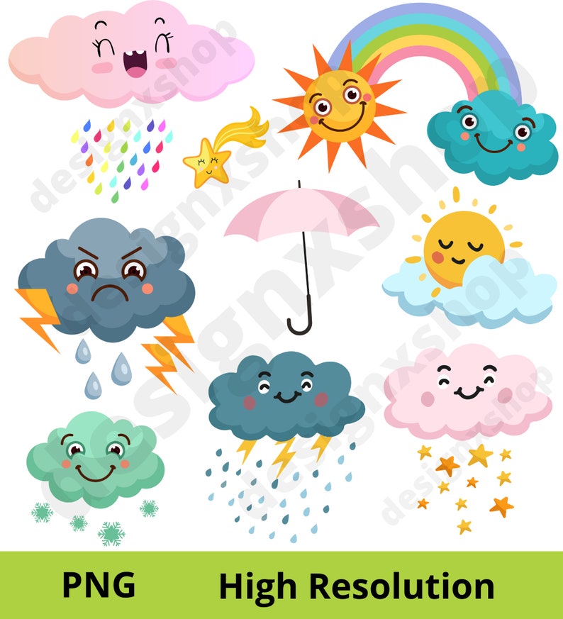 Weather Clipart Rainbow Clipart Sun Clipart Cloud Clipart - Etsy