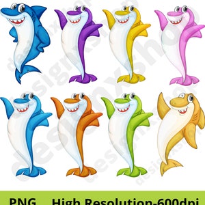 Sharks Clipart, Colorful Shark Clipart, Cute Colorful Smiling Shark ...