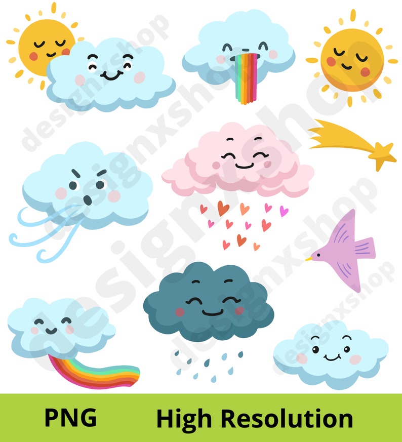 Weather Clipart Rainbow Clipart Sun Clipart Cloud Clipart - Etsy