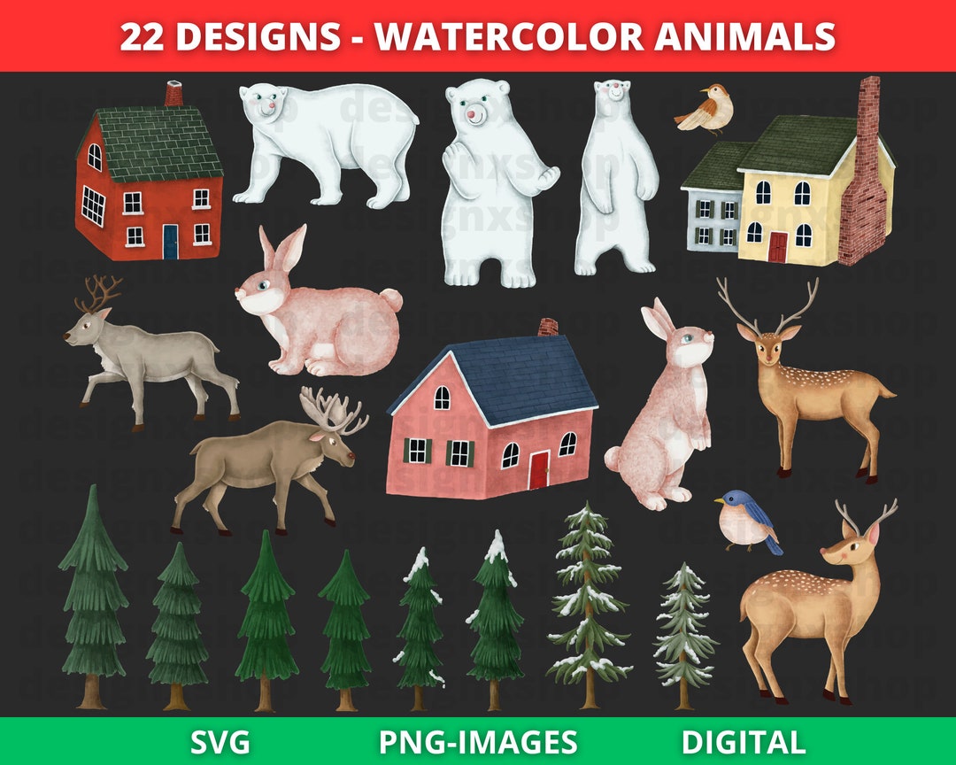 Watercolor Animals Clipart, Hand Draw Wild Animals Clipart, Animals ...