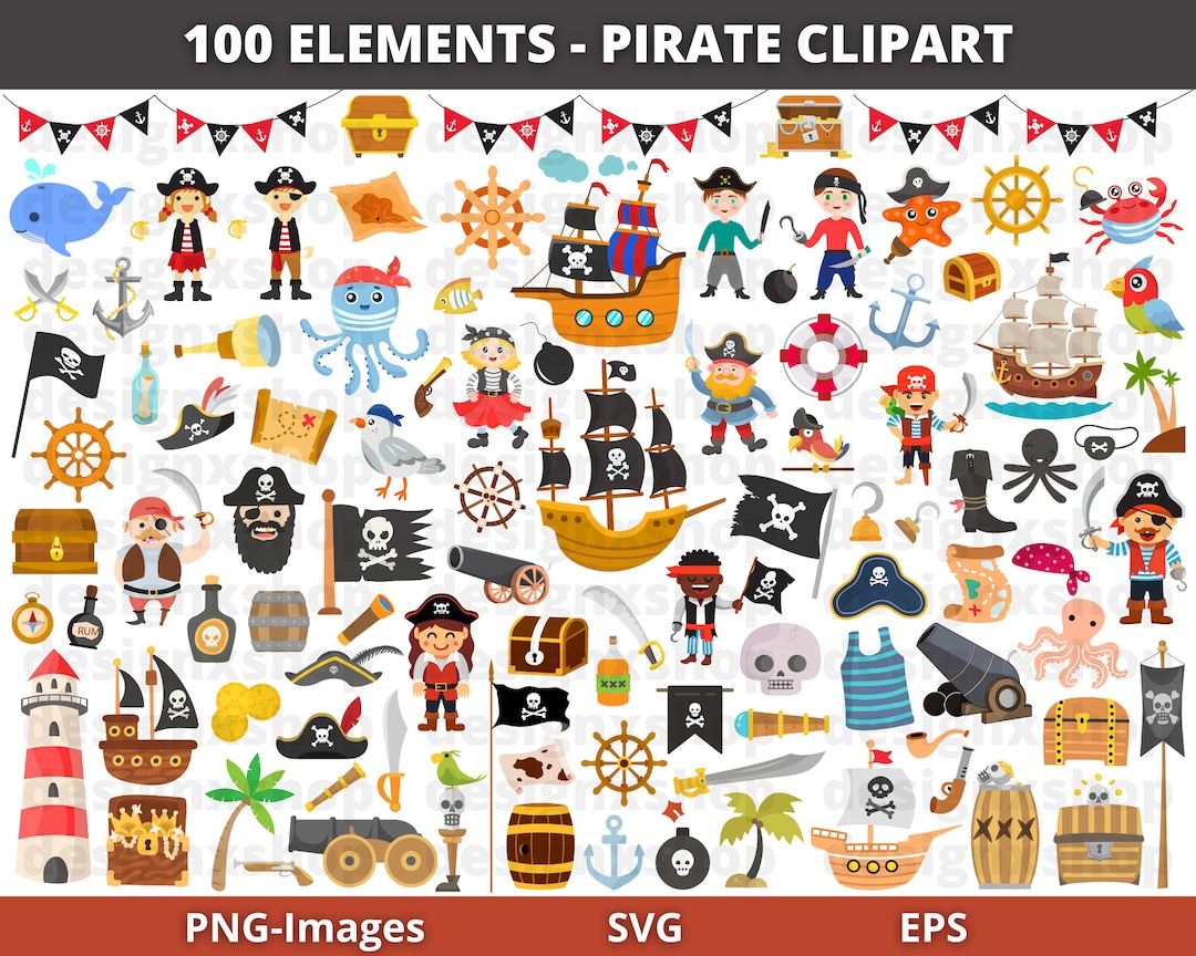 Pirate Clipart, Pirate Svg Bundle, Pirate SVG, Pirate Party Clipart ...