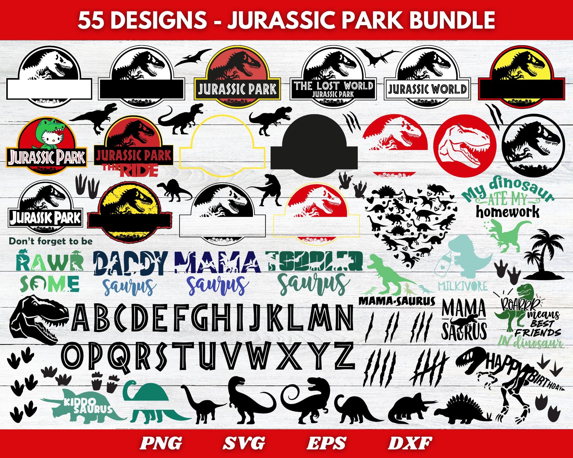 Jurassic Park Svg, Dinosaur Svg, Dinosaur Svg Bundle, Dinosaur Clipart ...