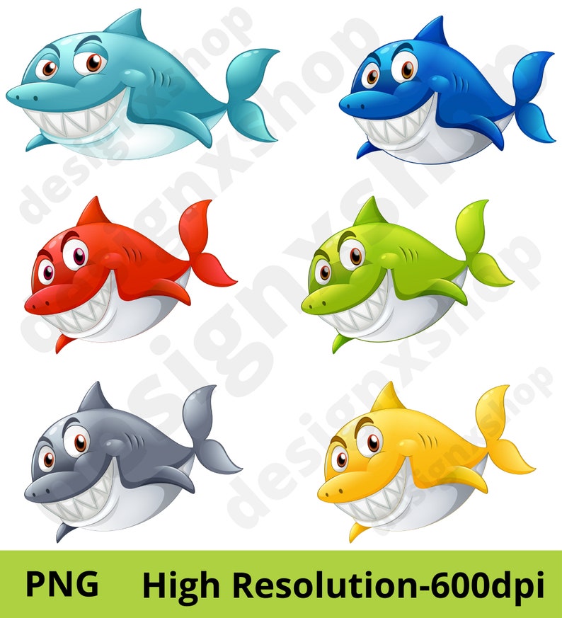 Sharks Clipart Colorful Shark Clipart Cute Colorful Smiling - Etsy