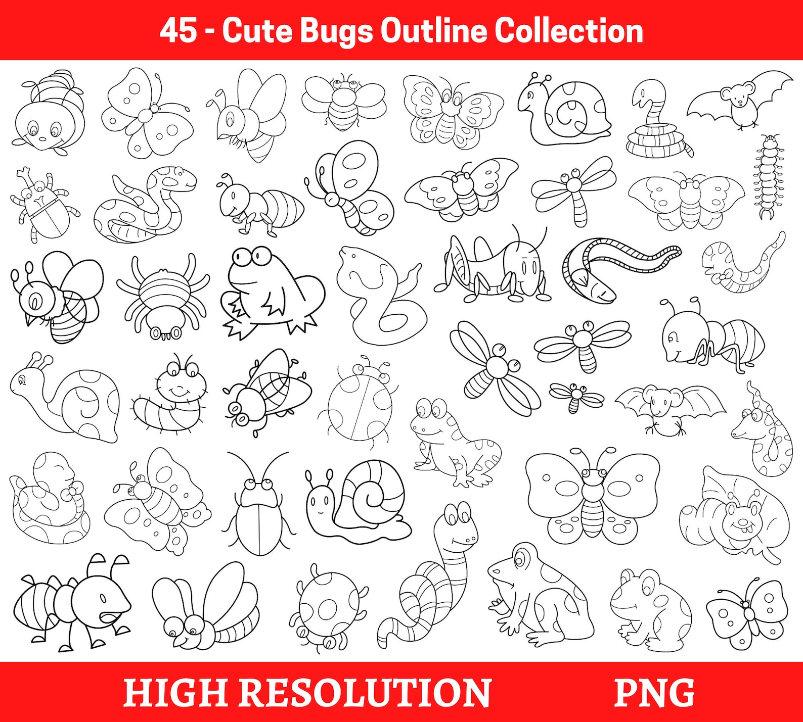 Bugs Outline Clipart Insects Svg Silhouette Cute Bugs - Etsy