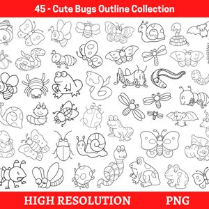 Bugs Outline Clipart, Insects Svg, Silhouette, Cute Bugs Digital Stamp ...