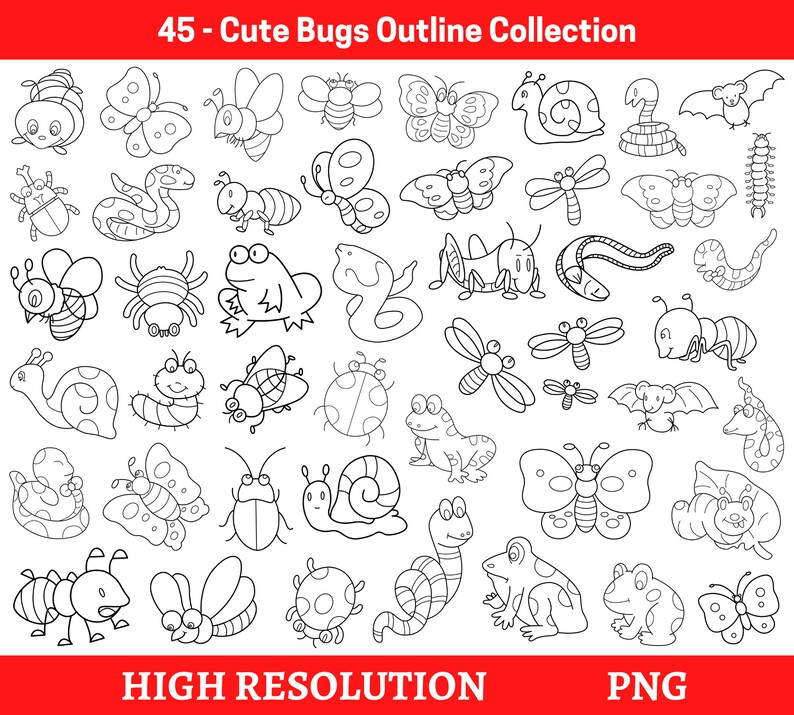 Bugs Outline Clipart Insects Svg Silhouette Cute Bugs - Etsy