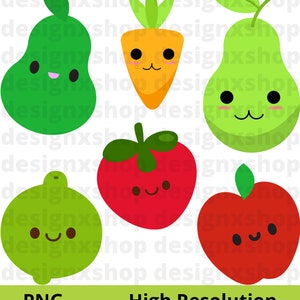 Kawaii Fruit Clipart, Fruits Clipart, Cute Cartoon Fruits Bundle, Cute ...