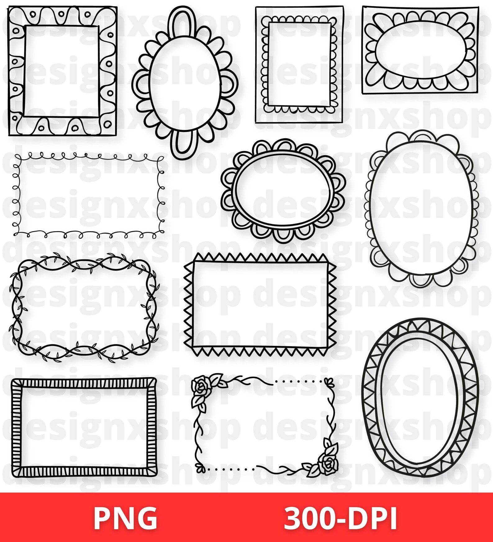 Digital Frames Clipart, Doodle Frames Clipart, Hand Drawn Frames ...