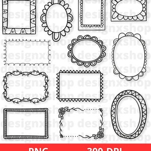 Digital Frames Clipart, Doodle Frames Clipart, Hand Drawn Frames ...