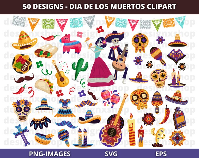 Día de la muerta clip art Dia de los Muertos gráficos Fiesta clipart ...